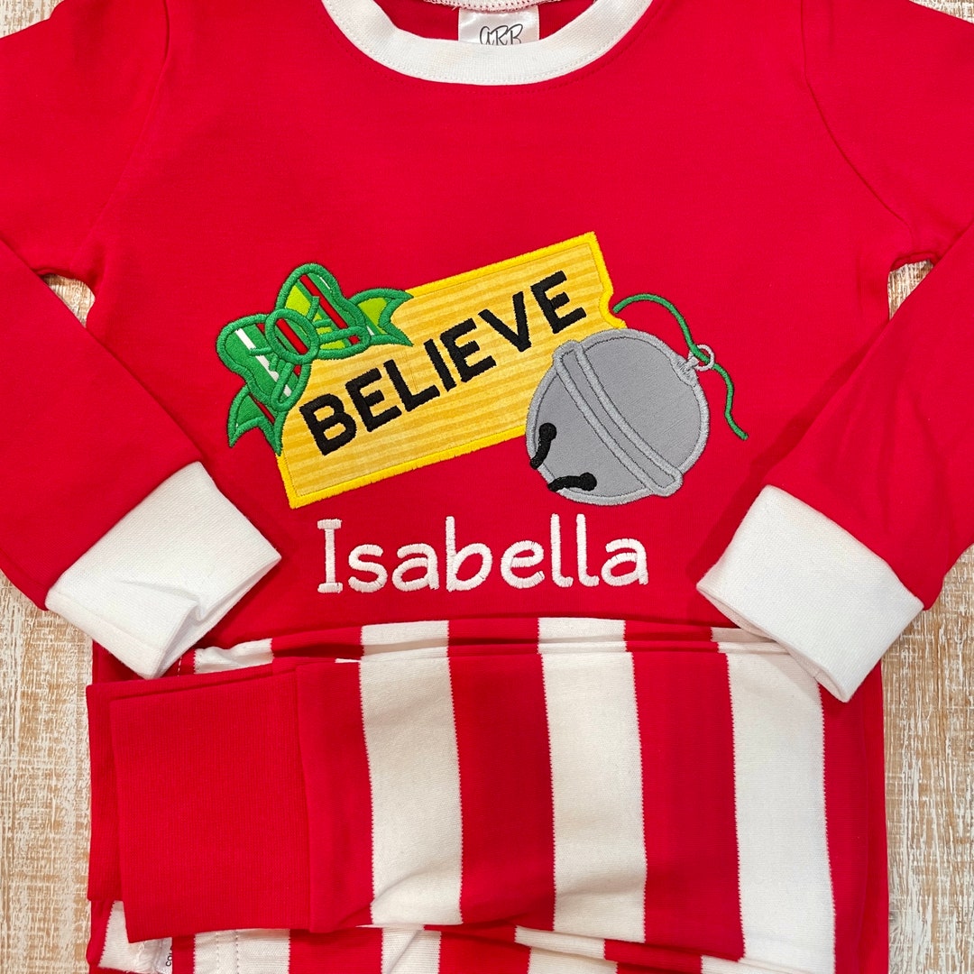 Christmas Train Ticket and Bell With Bow Embroidered Pajamas - Etsy