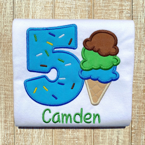 Ice Cream Embroidered T-shirt-any Color Design-boy Version | Etsy