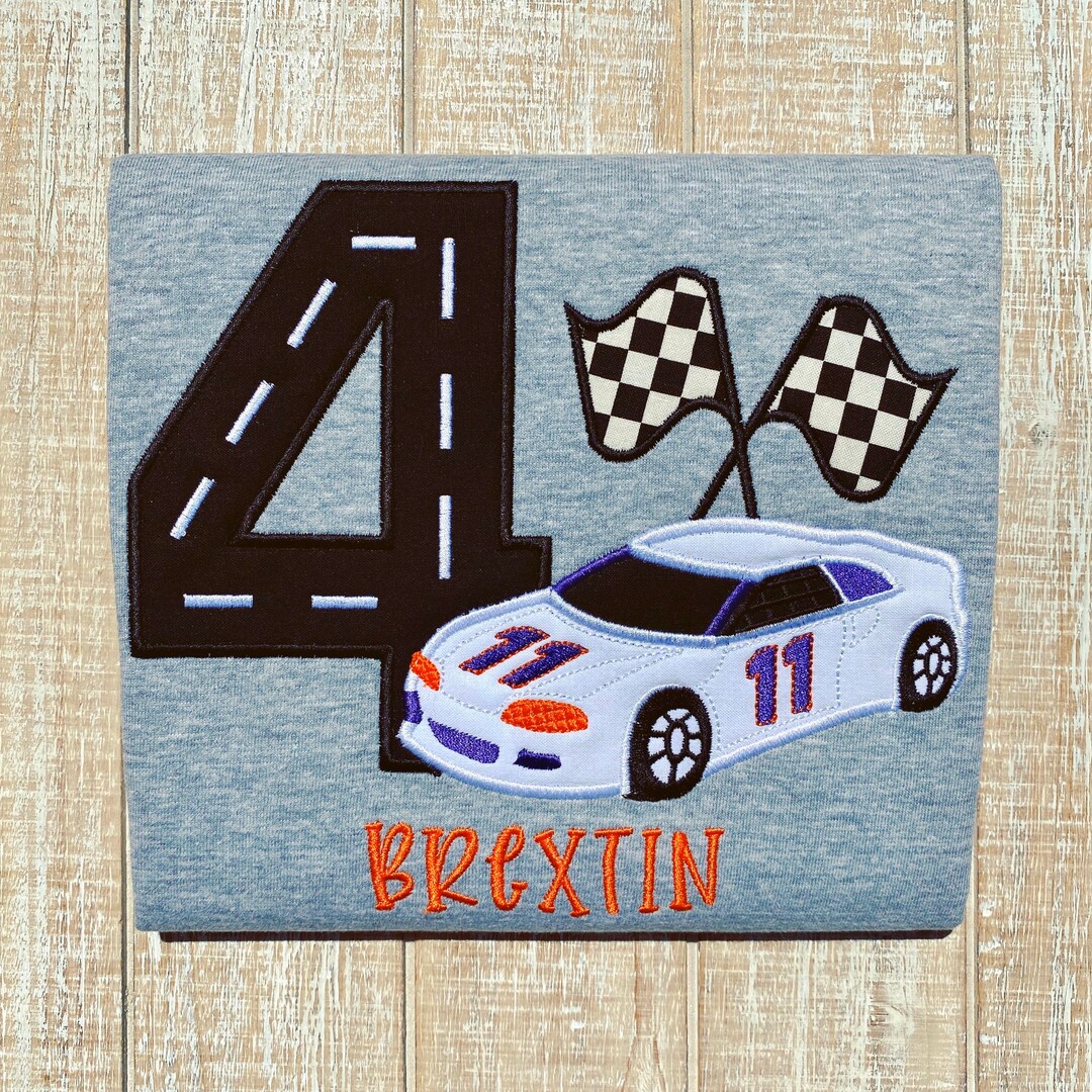 Race Car Birthday Embroidered T-shirt-any Color or Number Car - Etsy