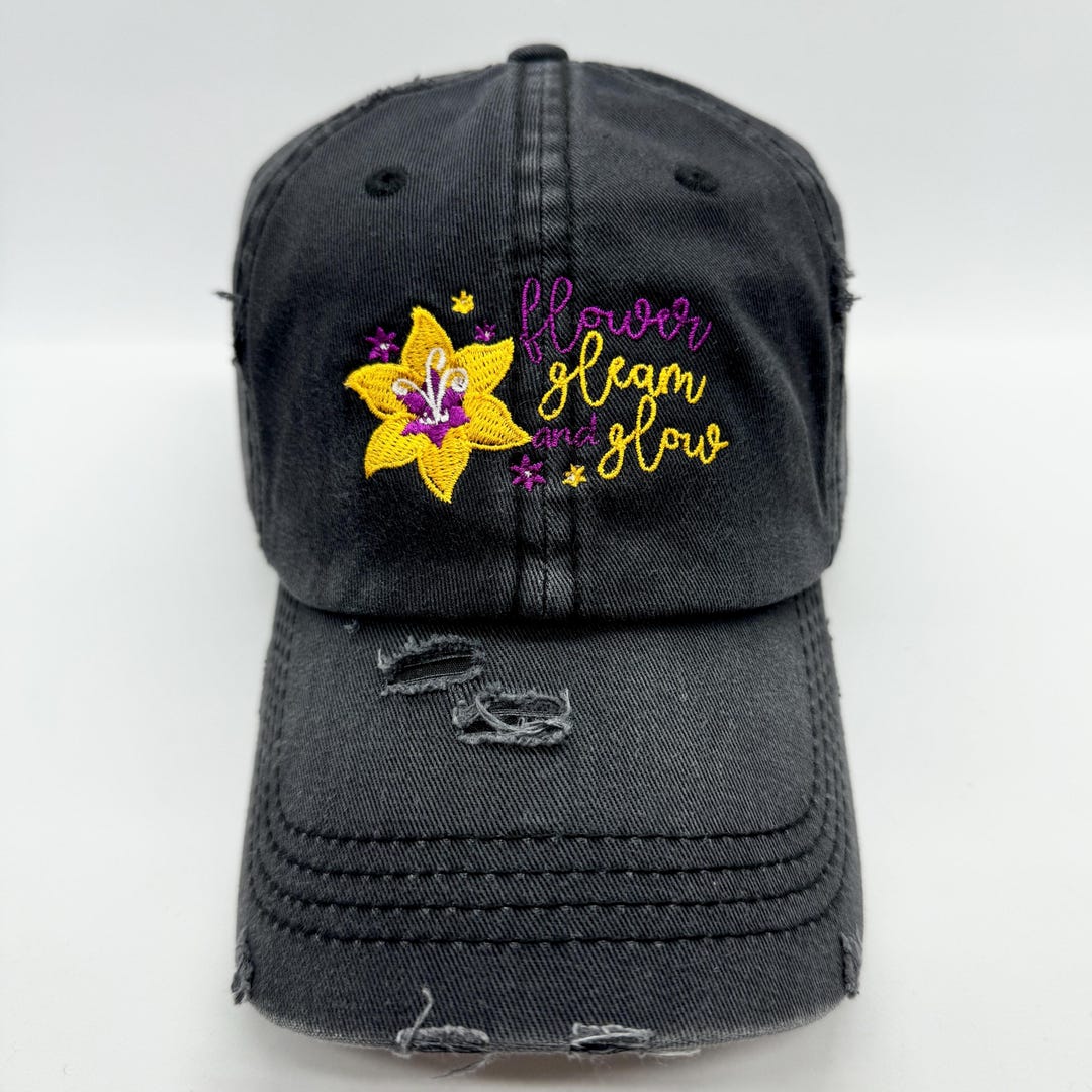Flower Gleam and Glow- Embroidered Cap-many Cap Color Choice-adults and ...