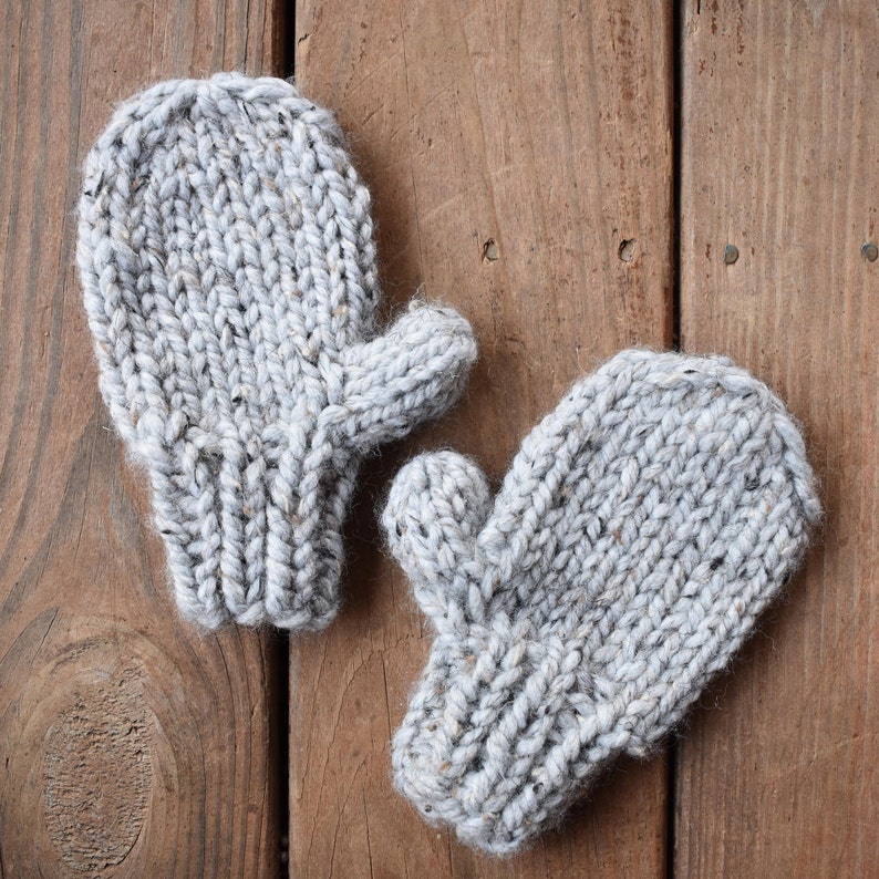 Child Chunky Knit Mittens Gray Marble - Etsy