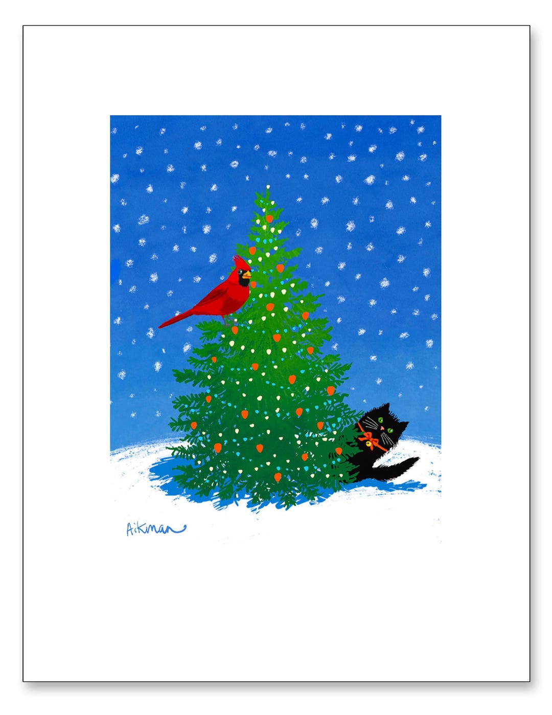 The Cat, Cardinal and Christmas Tree 8 Note Cards Christmas Tree, Black ...