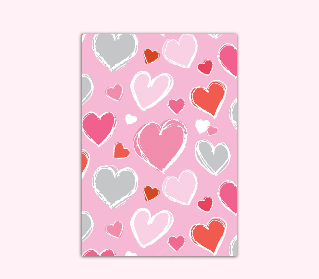Pink Hearts Printable 5x7 Greeting Card / Instant Download / Digital ...