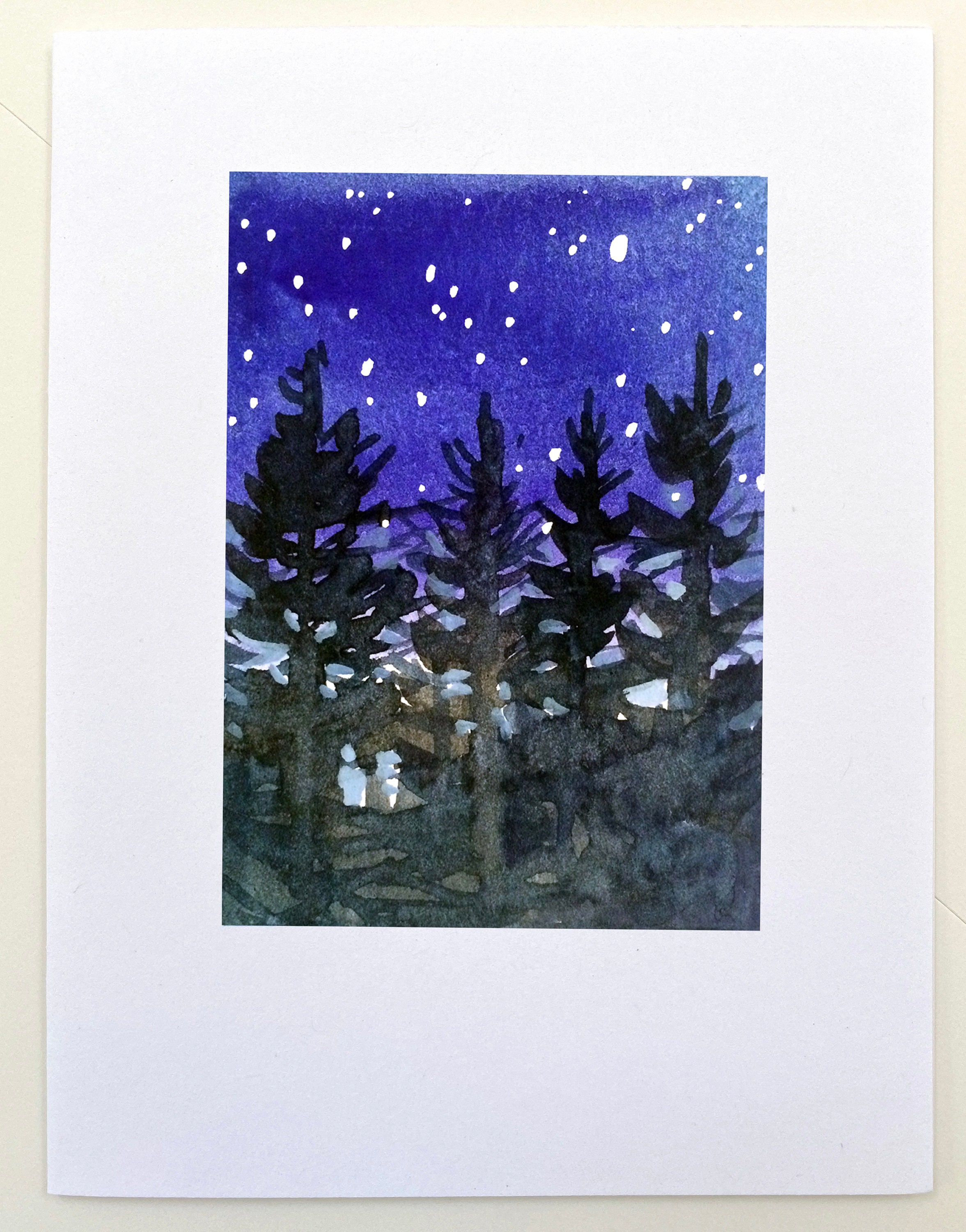 Nature Art Note Cards – Winter Scenes With Birches, Mountains, Pines ...