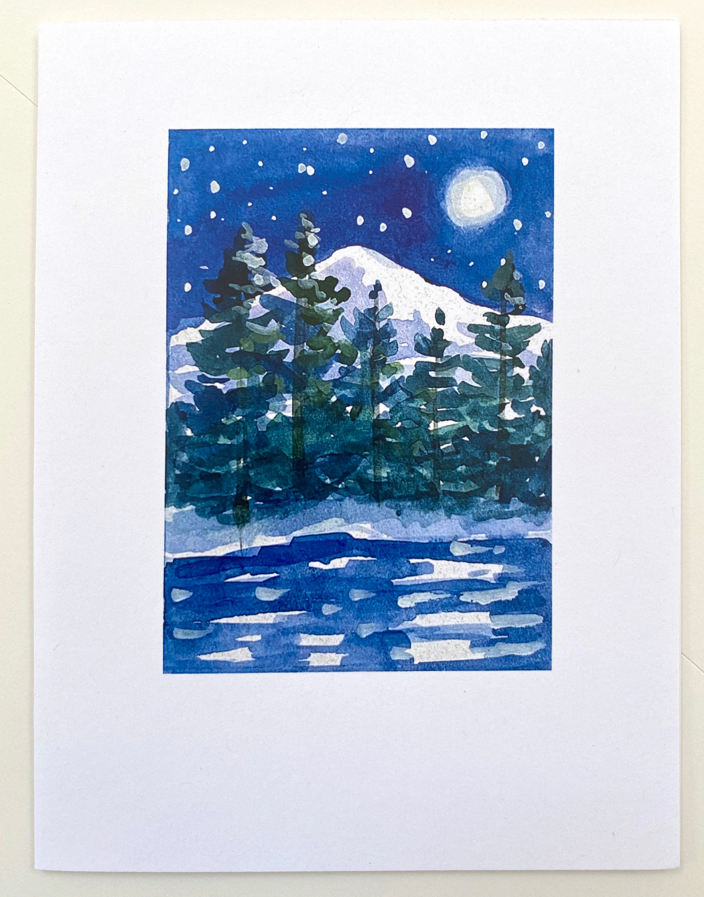 Nature Art Note Cards – Winter Scenes With Birches, Mountains, Pines ...