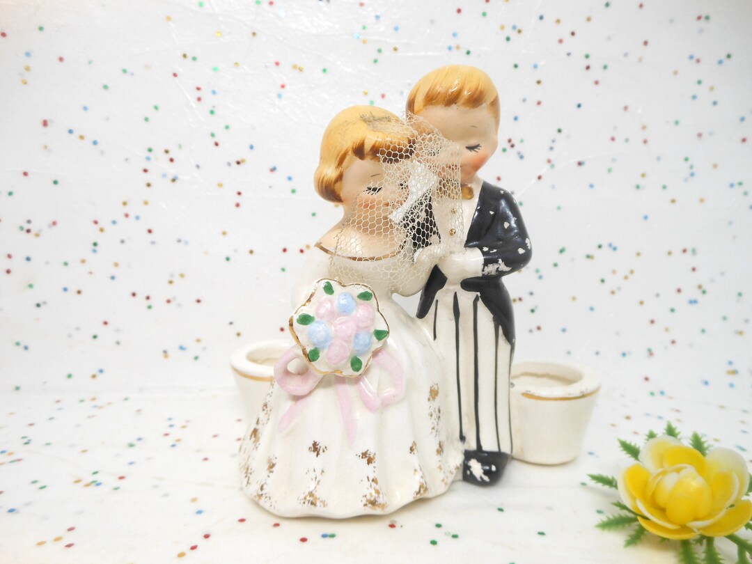 Vintage HOLT HOWARD Bride Groom Wedding Candle Holder Cake Topper Japan ...
