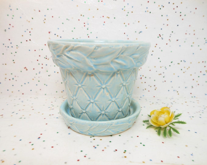 Vintage Mccoy Planter Blue Quilt Attached Saucer Pot Planter Succulent ...