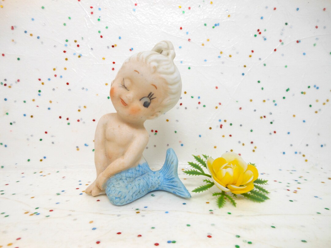 Vintage Winking Mermaid Bisque Porcelain Ceramic Blue Tail Japan ...