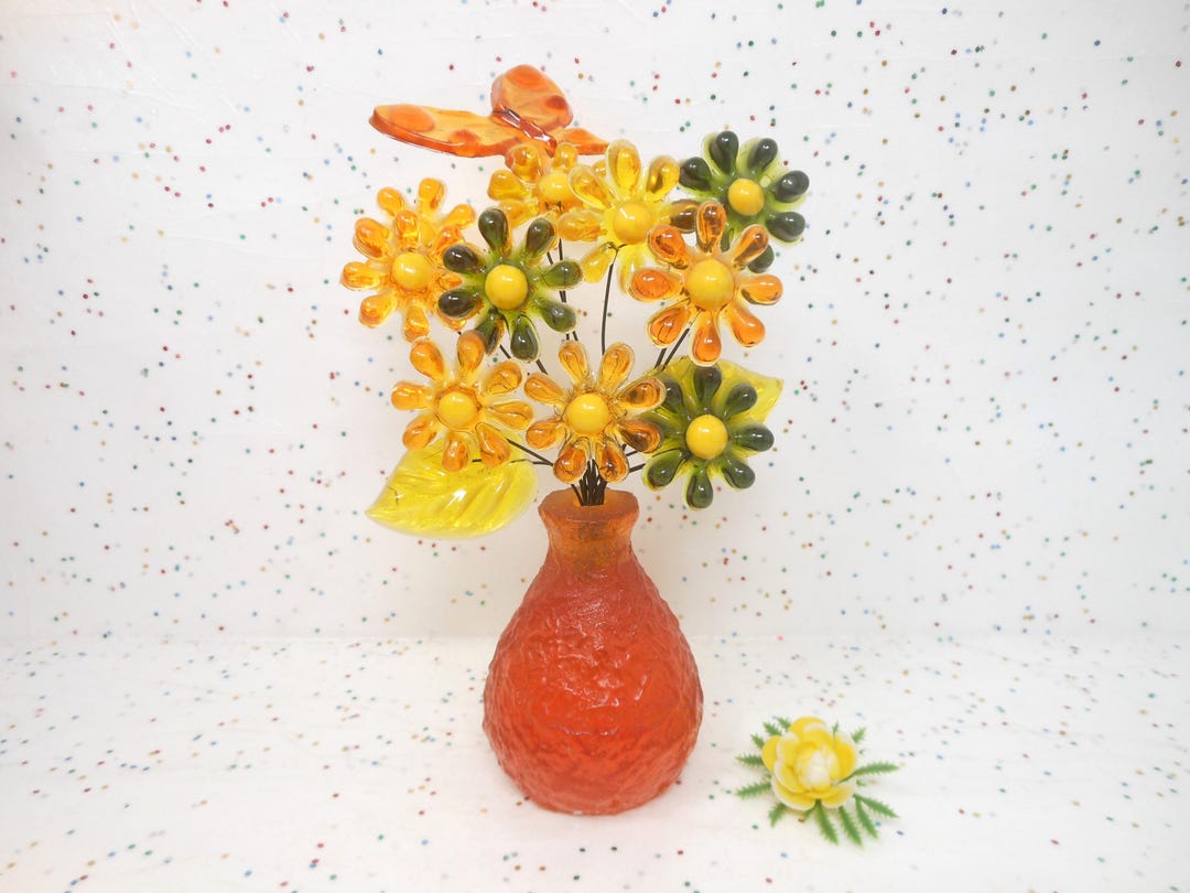 Vintage Flower Power Mod Sculpture Acrylic Lucite Resin Bouquet Orange ...