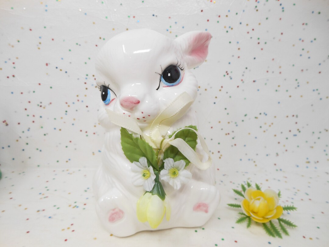 Vintage ENESCO Bunny Rabbit Bank Easter Anytime Ceramic Big Eye Taiwan ...