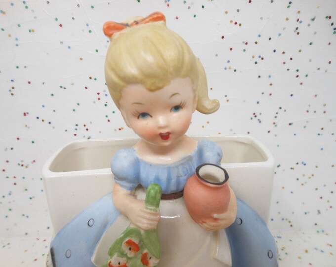 Vintage NAPCO Girl Planter Ceramic Japan Vase Flower Gardener Kitschy ...