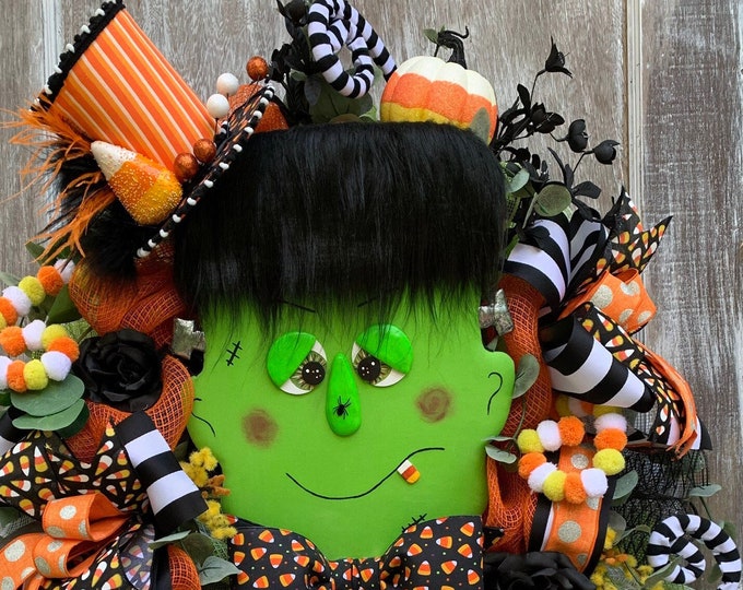 CANDY CORN FRANKENSTEIN Halloween Wreath - Etsy