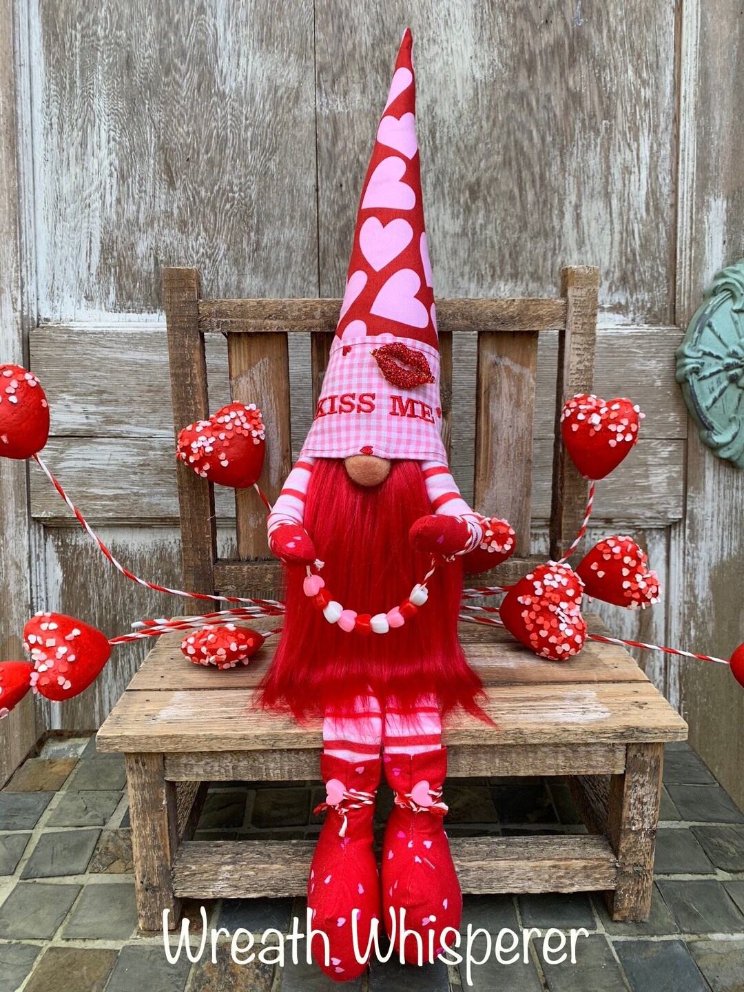 VALENTINES GNOME, Valentines Gift, Kiss Me Gnome, Tier Tray Decor, Pink ...