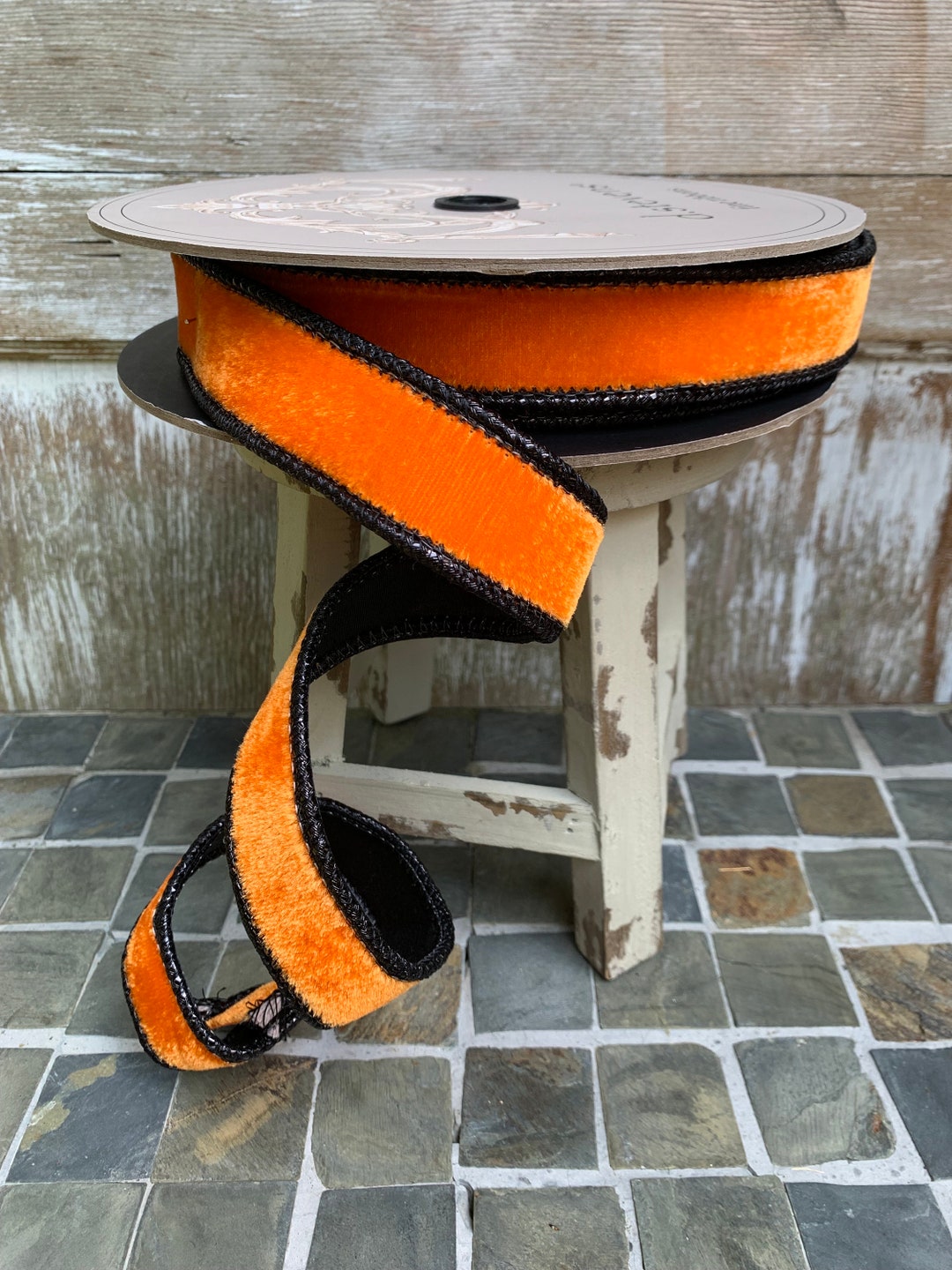 Halloween Orange Velvet Ribbon: Black Reverse, 1.5" X 10 Yards - Etsy