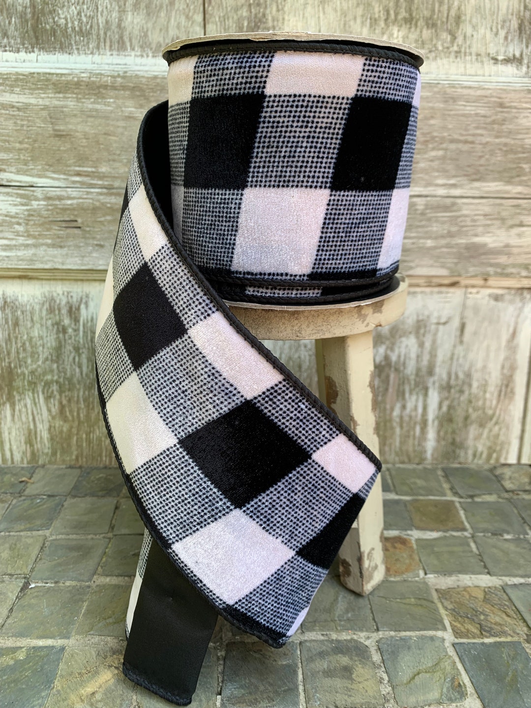 4" Buffalo Check Velvet Ribbon - D. Stevens Luxury Wired Ribbon (10 ...