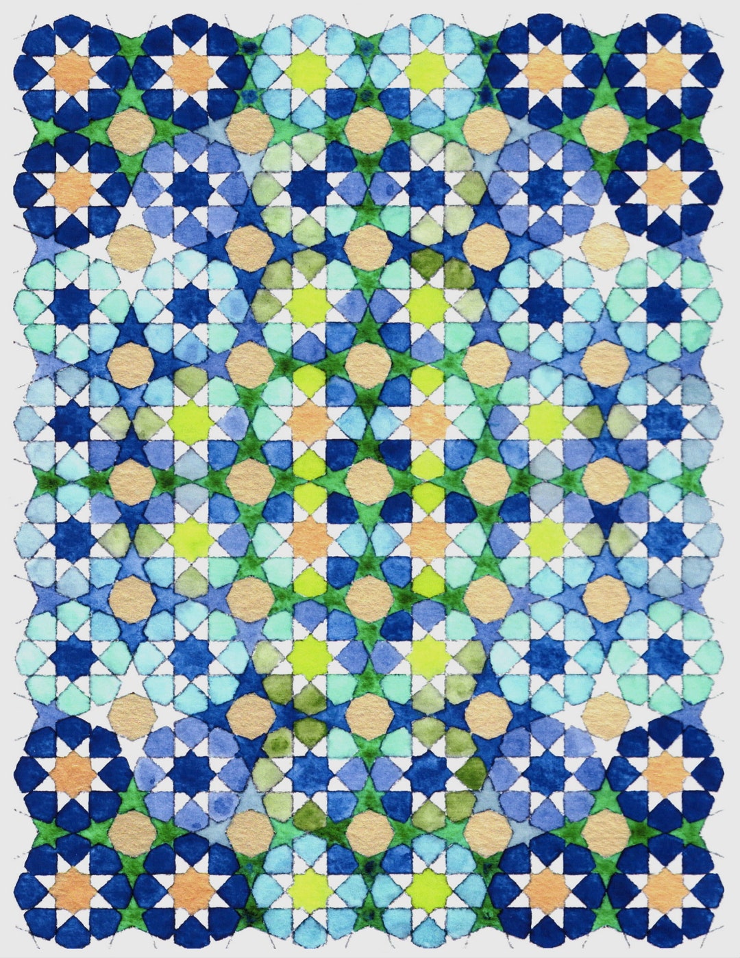 Alhambra Geometric Art Print: Islamic Pattern Watercolor (digital ...
