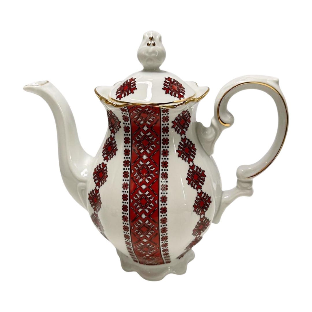 Ukrainian Porcelain Teapot Folk Needlework Vintage 1970s Kronester ...