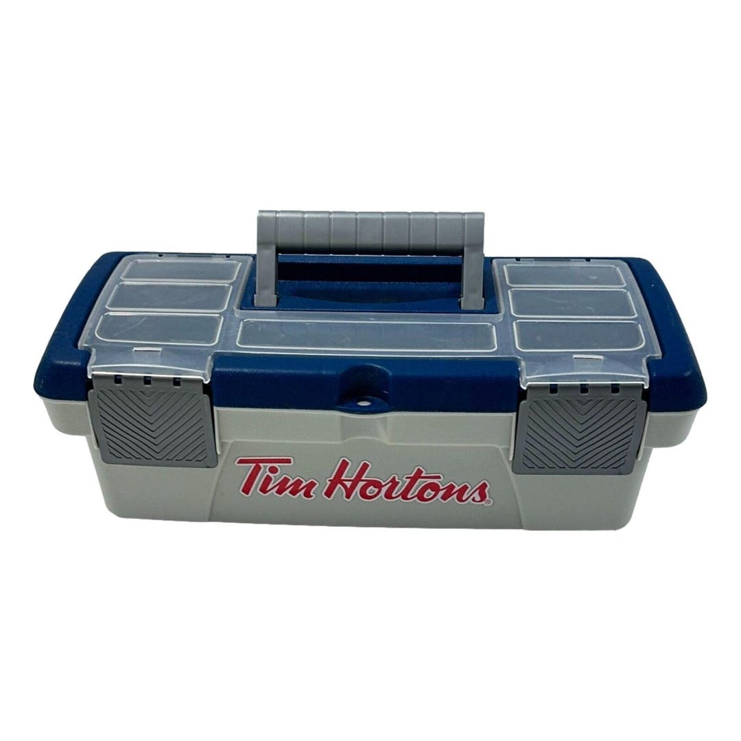 Vintage Tim Hortons Timbits Lunch Box Tackle Box Tool Box Blue Plastic ...