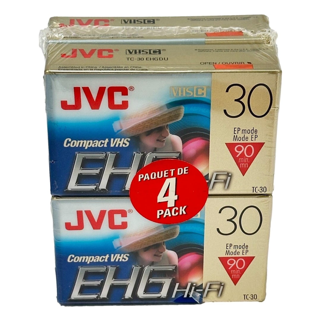JVC Compact VHS-C Tapes Ehg Hifi 30 Min EP 90 Minute Pak of 4 Blank ...