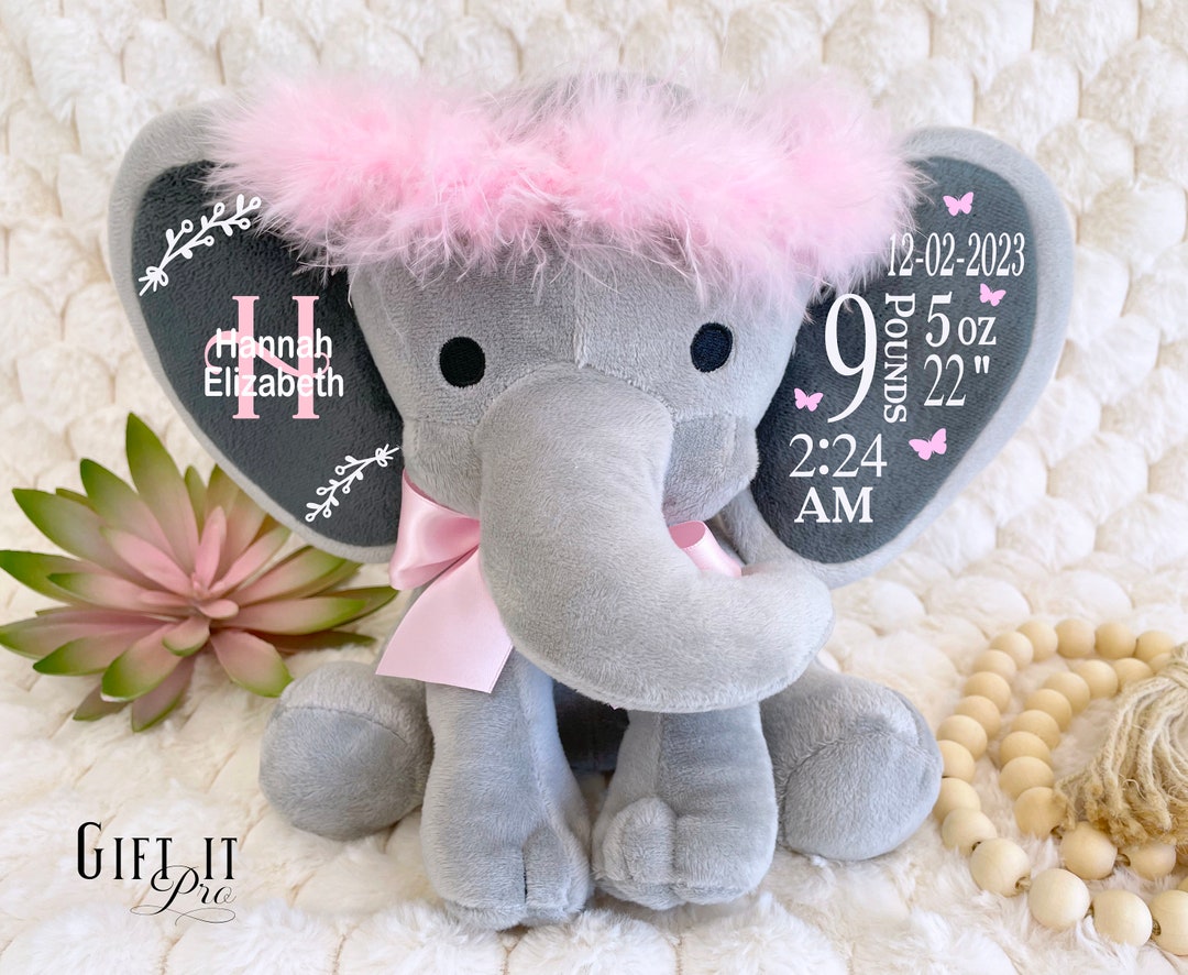 Personalized Birth Stats Elephant, Newborn Gift, Christening Gift ...