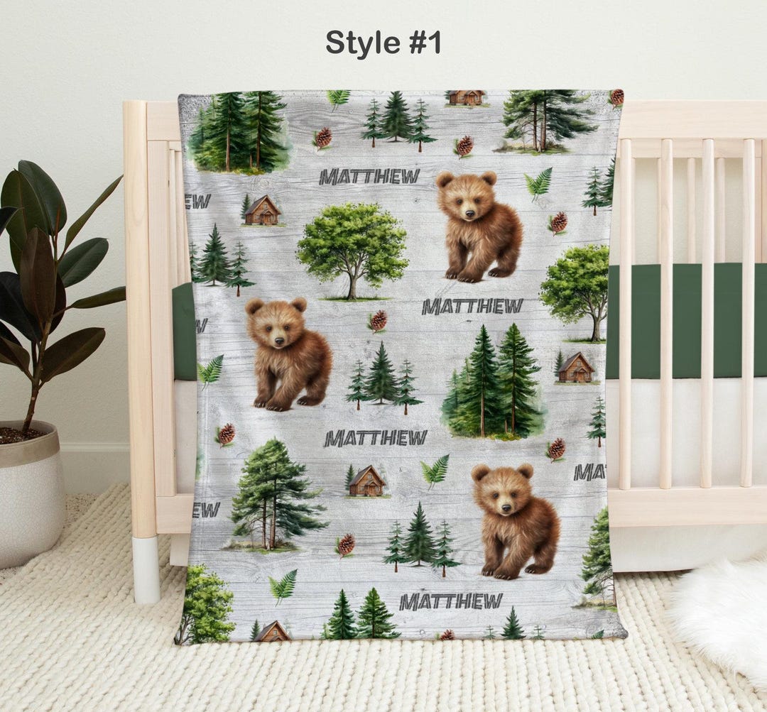 Personalized Baby Blanket, Baby Bear Nursery, Baby Shower Gift, Bear ...