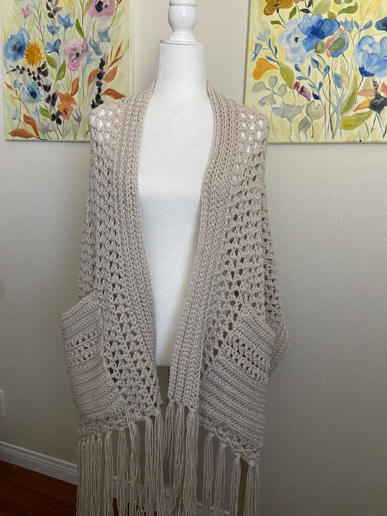 Crochet Pocket Shawl, Crochet Pocket Wrap, Vintage Style Shawl, Crochet ...