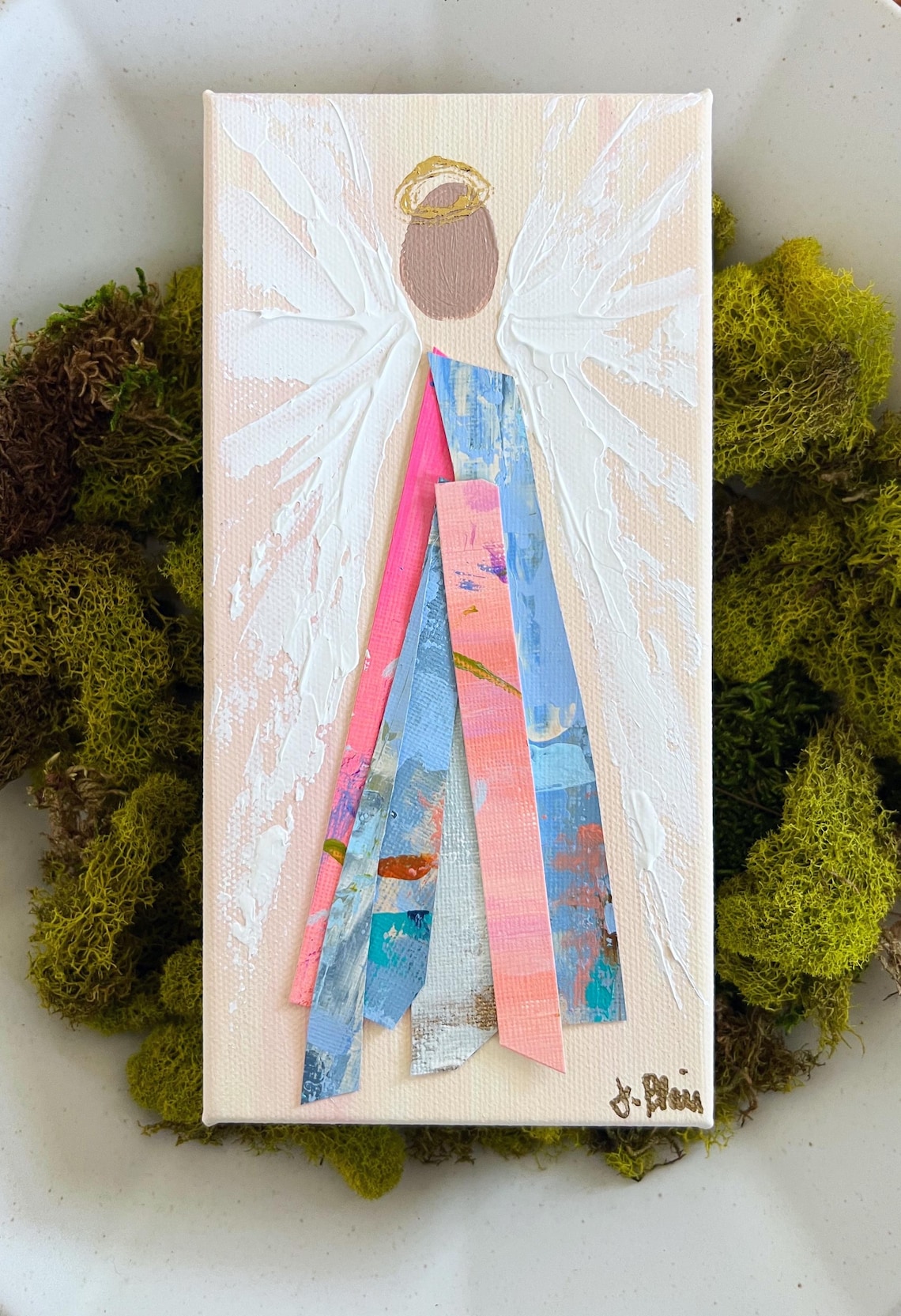 Handmade Mixed Media Angel Painting: Abstract Collage Art (4x8) - Etsy