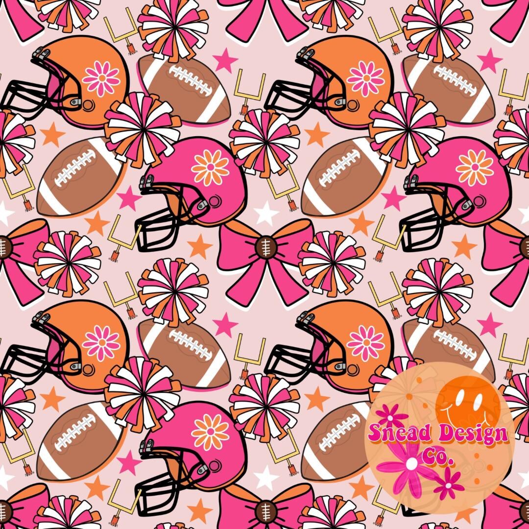 Girly Groovy Football, Cheer Seamless Repeating Pattern, Bow, Pom Poms ...