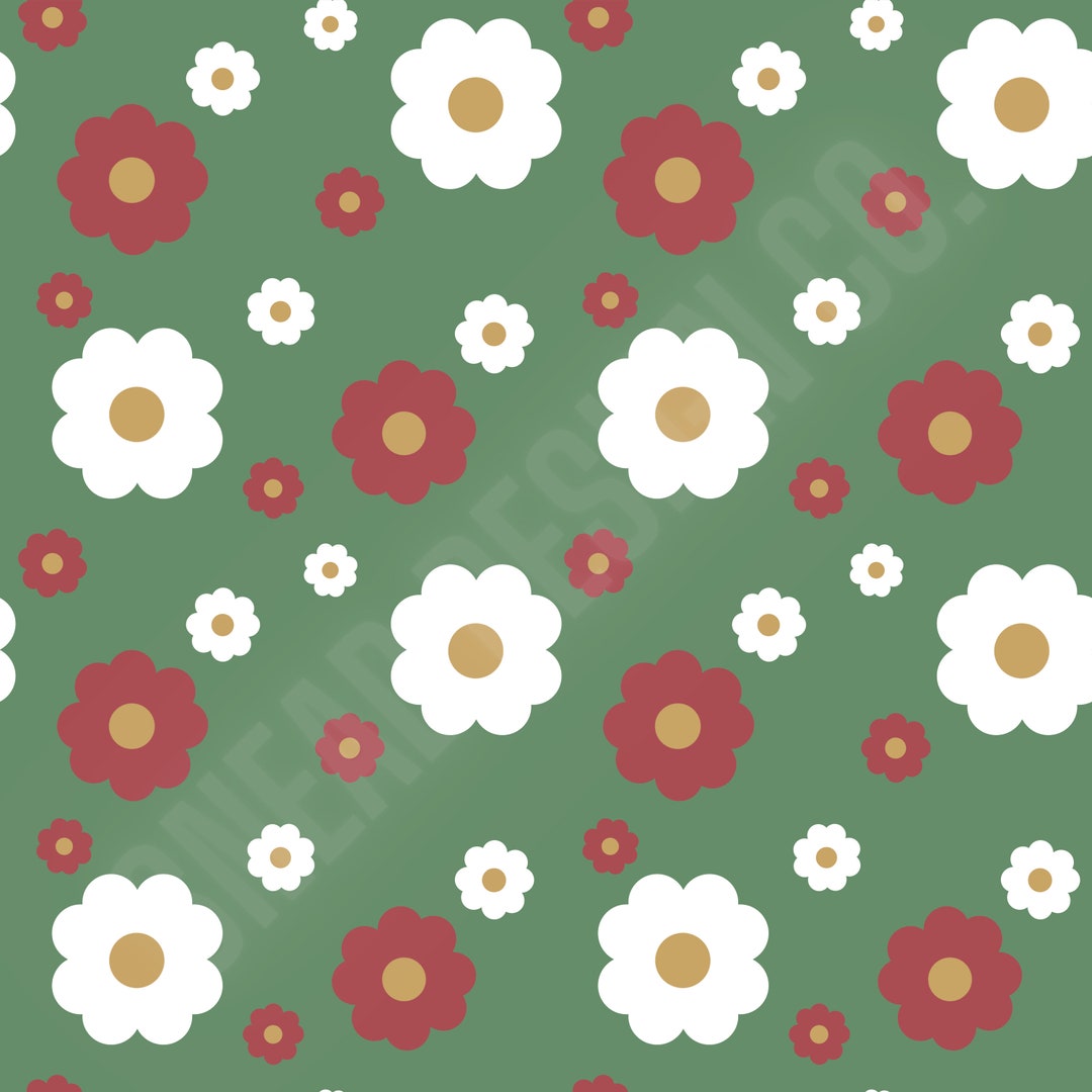 Muted Simple Christmas Daisies Floral Seamless Pattern - Etsy