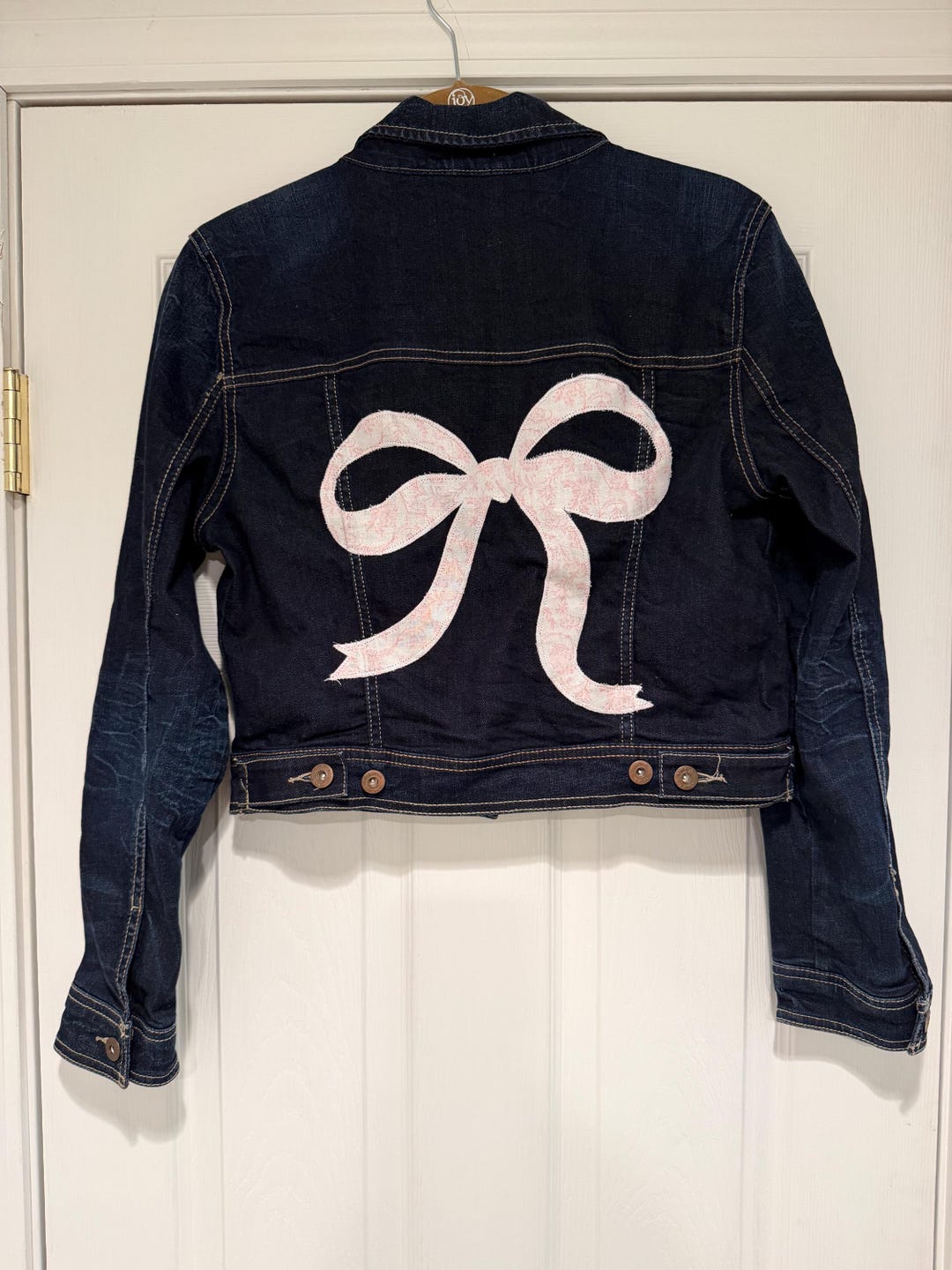 Upcycled Denim Jean Jacket Bow Applique Girls Size Large - Etsy