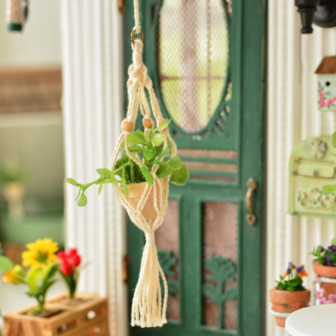 Miniature Macrame Plant Hanger, Miniature Macrame, Miniature Potted ...