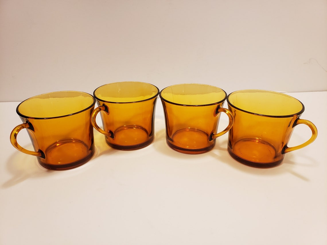 Set of 4 Duralex Amber Glass Mugs, Vintage - Etsy