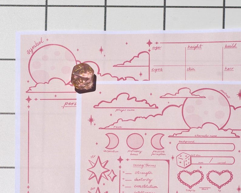 Starry Night Dnd Character Sheet: Pastel Pink Dungeons and Dragons (PDF ...