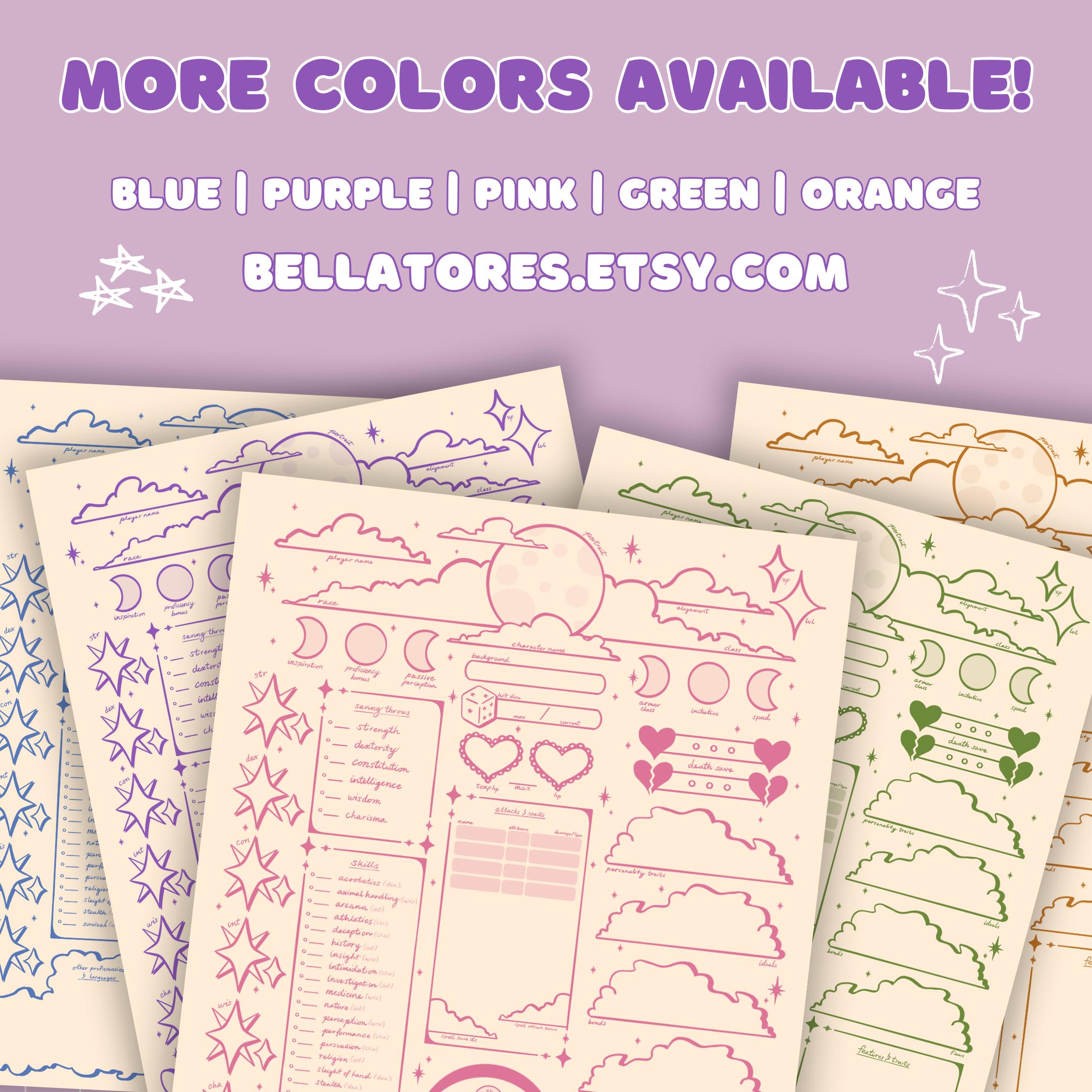 Starry Night Dnd 5e Character Sheet: Pastel Purple Dungeons and Dragons ...