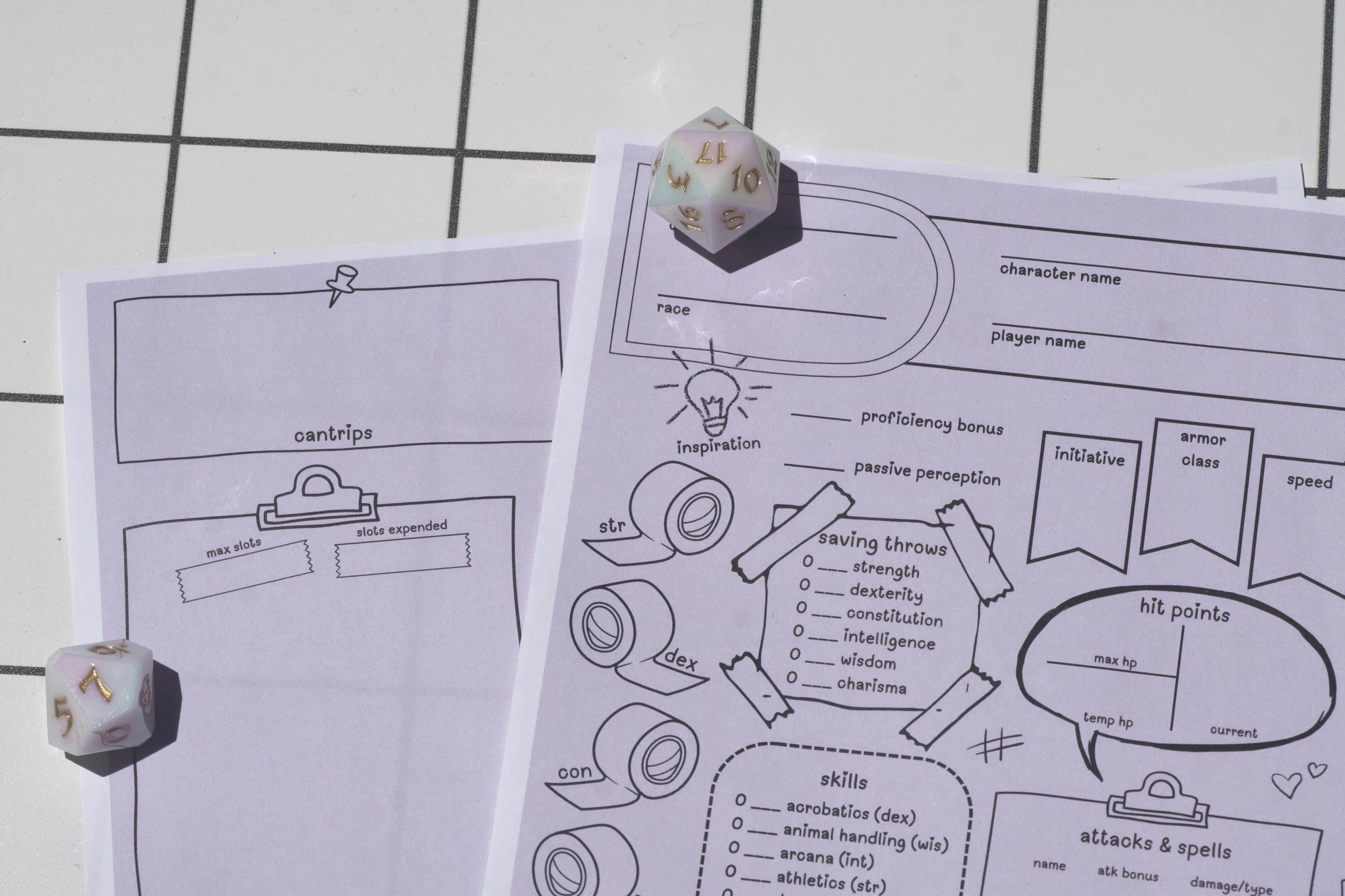 Doodle Dnd 5e Character Sheet Cute Pastel Purple | PDF Printable ...