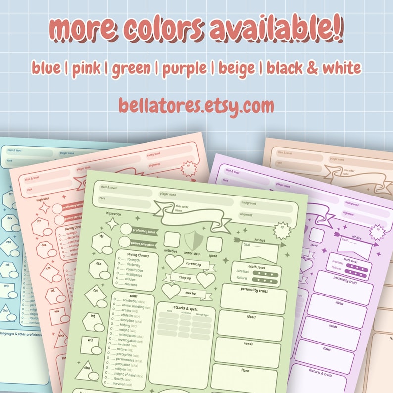 Pastel Pink Dnd 5e Character Sheet: Minimalist Dungeons and Dragons ...