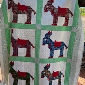 Vintage Handmade Handstitched Donkey Quilt - Handstitched Plaid Donkey ...
