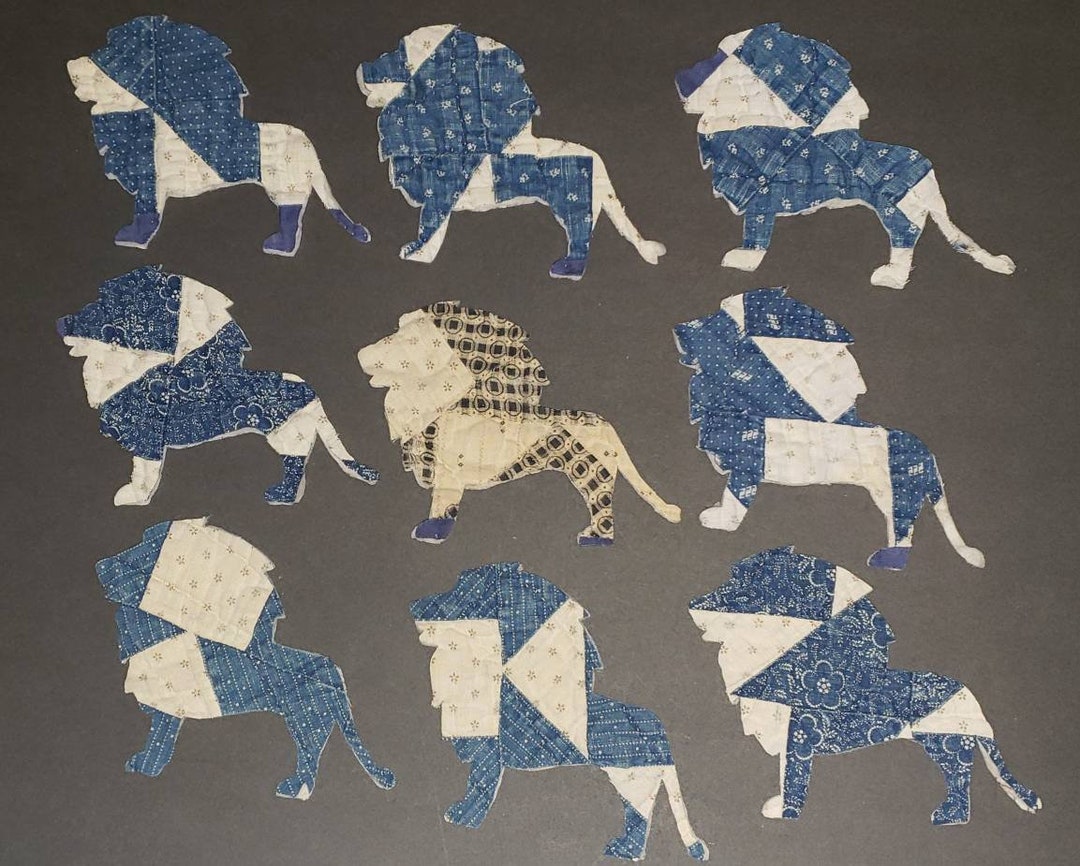 Lion Die-cuts From Vintage Handmade Patchwork Quilt - Cutter Quilt ...