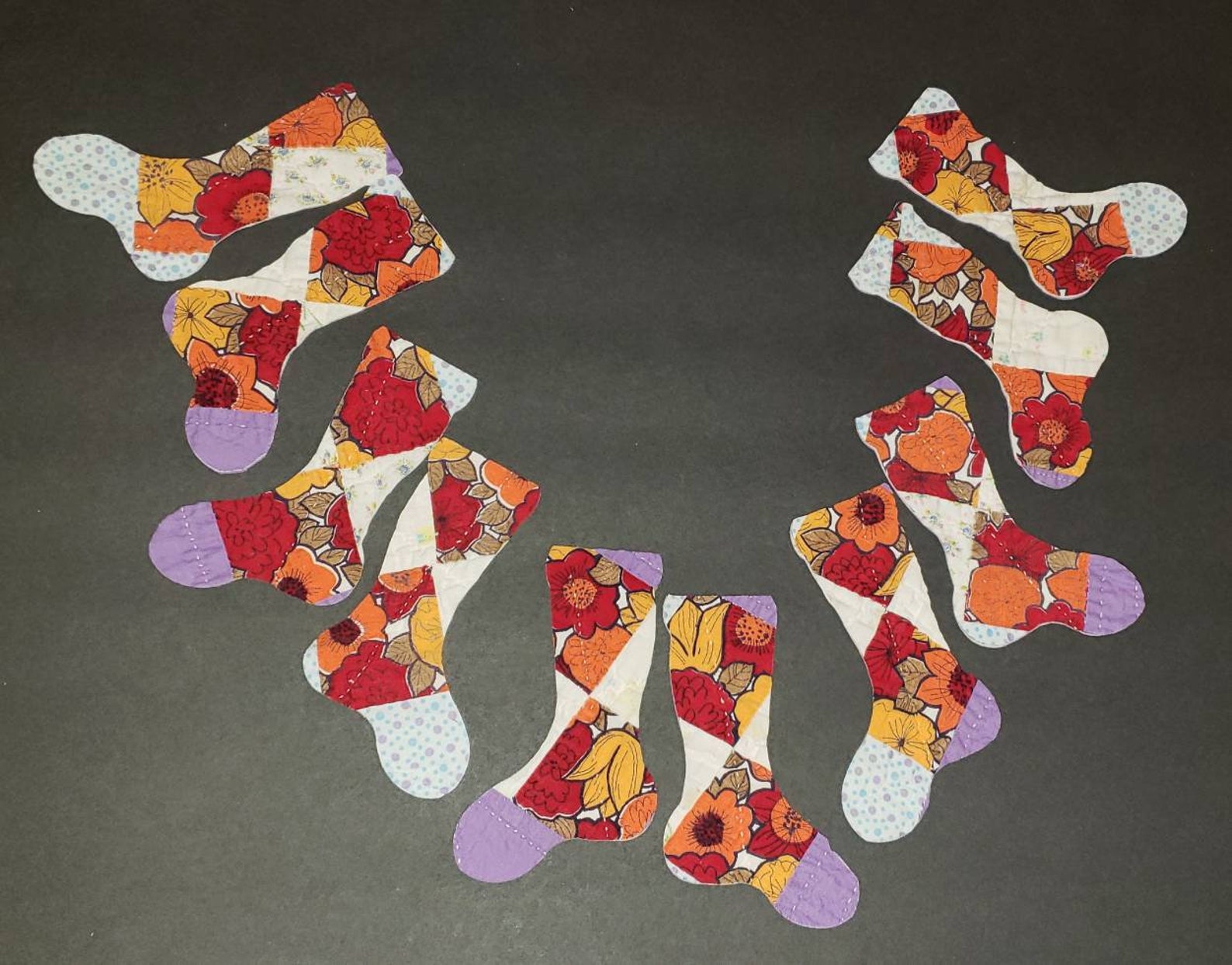 Sock Garland From Vintage Handmade Patchwork Quilt - Sock Bunting ...