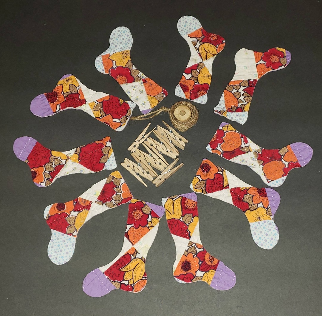 Sock Garland From Vintage Handmade Patchwork Quilt - Sock Bunting ...