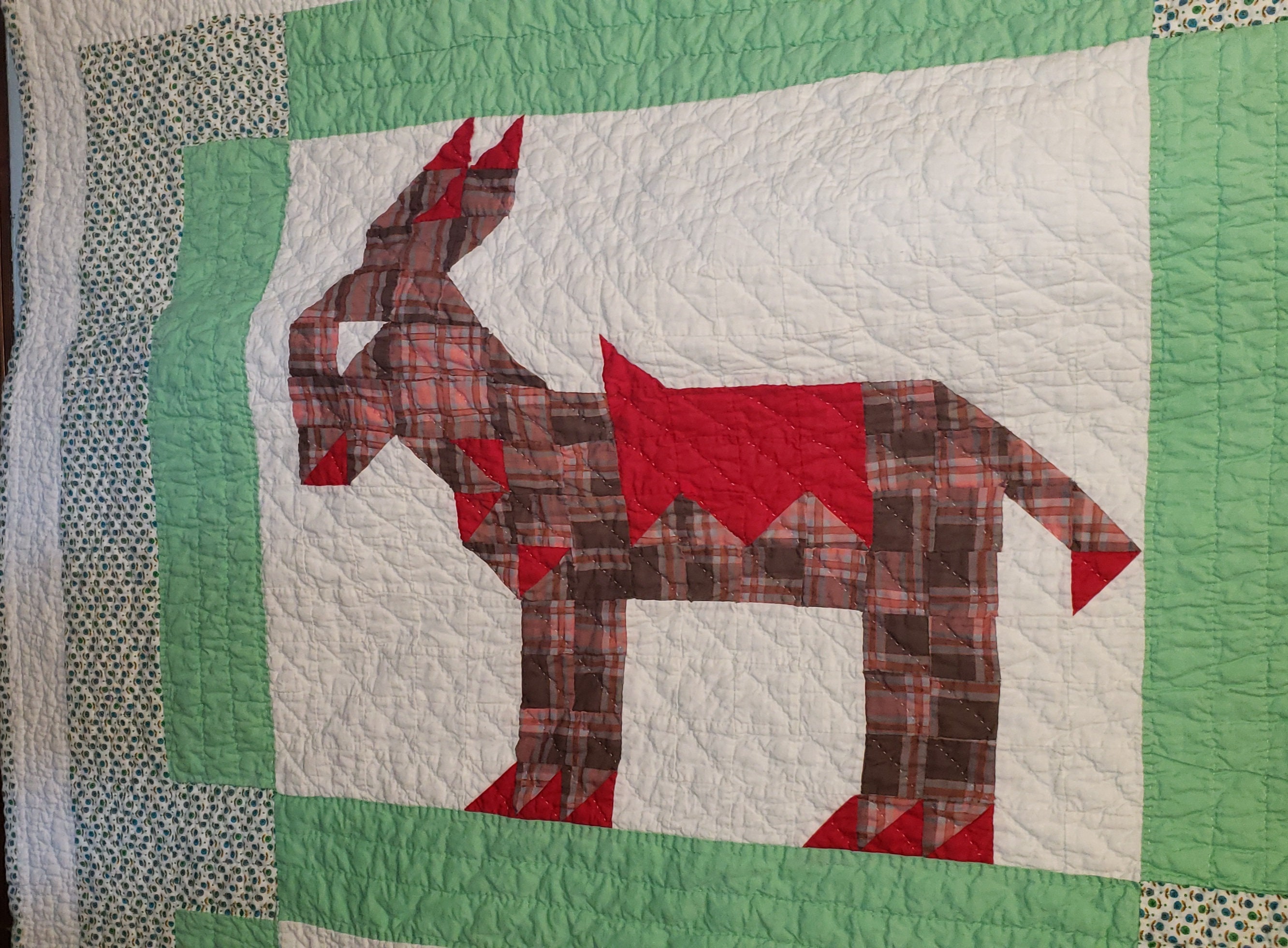 Vintage Handstitched Donkey Quilt - Handmade Plaid Cotton Animal Quilt ...