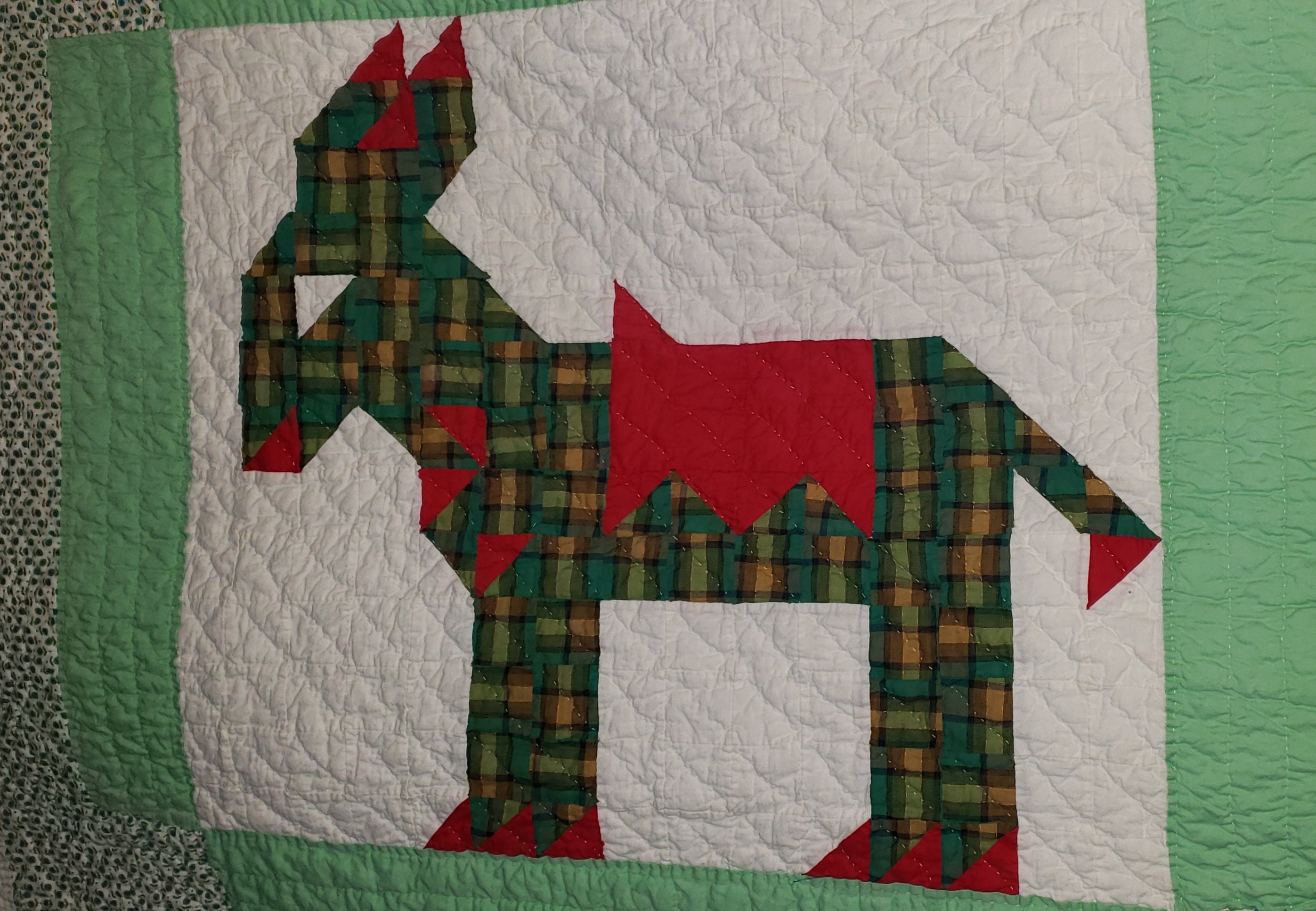 Vintage Handstitched Donkey Quilt - Handmade Plaid Cotton Animal Quilt ...