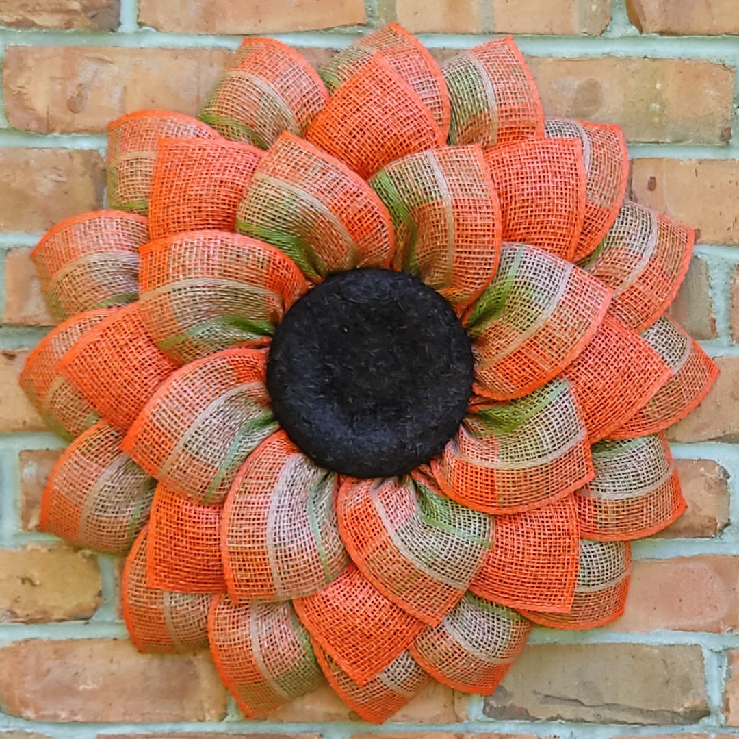 Orange Sunflower Wreath, Fall Poly Burlap Flower Wreath, Fall Autumn Decor, Fall Harvest Autumn ...