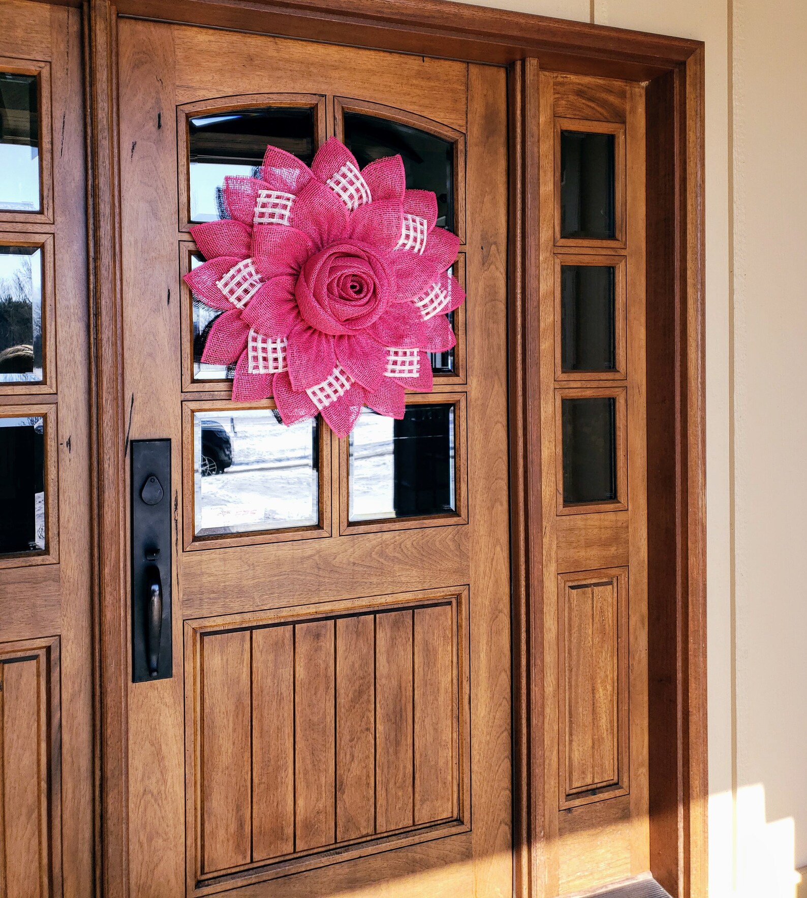 Large Pink Daisy Rose (sara Flower) Poly Burlap Flower Wreath - Unique ...