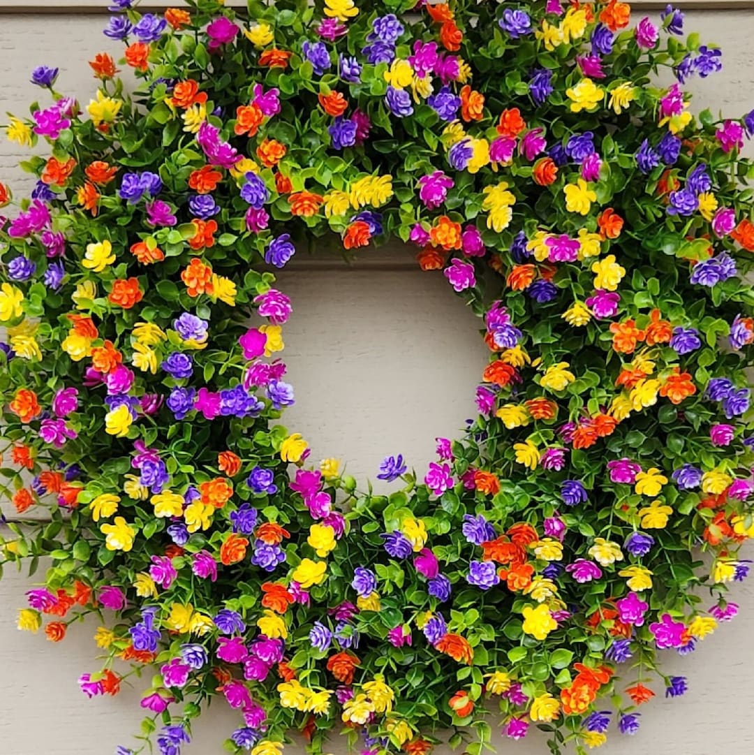 Spring Flower Wreath, Spring Wreath Front Door, Summer Flower Wreath ...