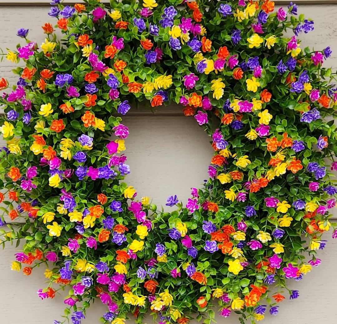 Spring Flower Wreath, Spring Wreath Front Door, Summer Flower Wreath ...