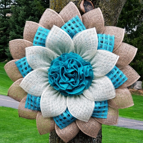 Large Cream / Natural Poly Burlap Wreath UITC unique in the - Etsy