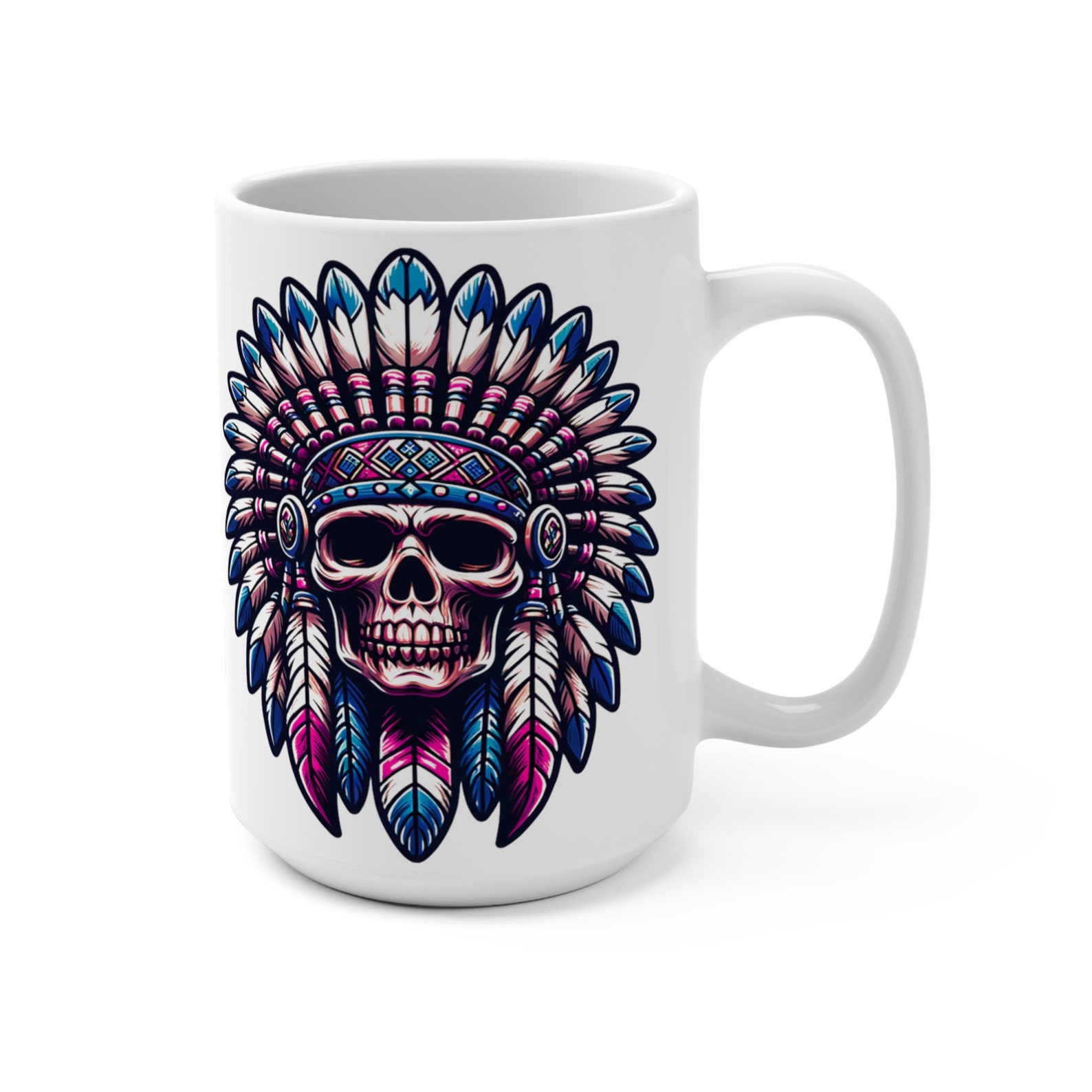 Mugsartstore, Feather Skull of Native American in Chief Headdress ...