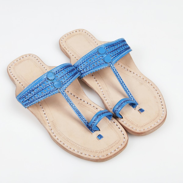 Blue Leather Sandals - Etsy