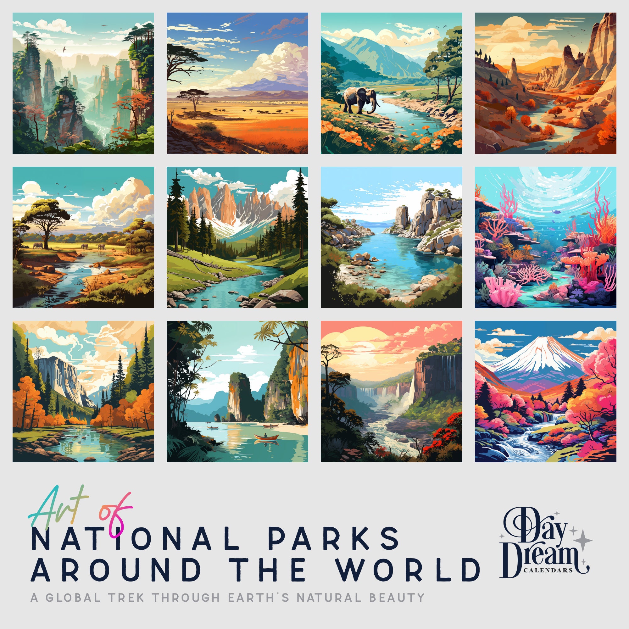 Art of National Parks Around the World Calendario, Naturaleza, Animal ...